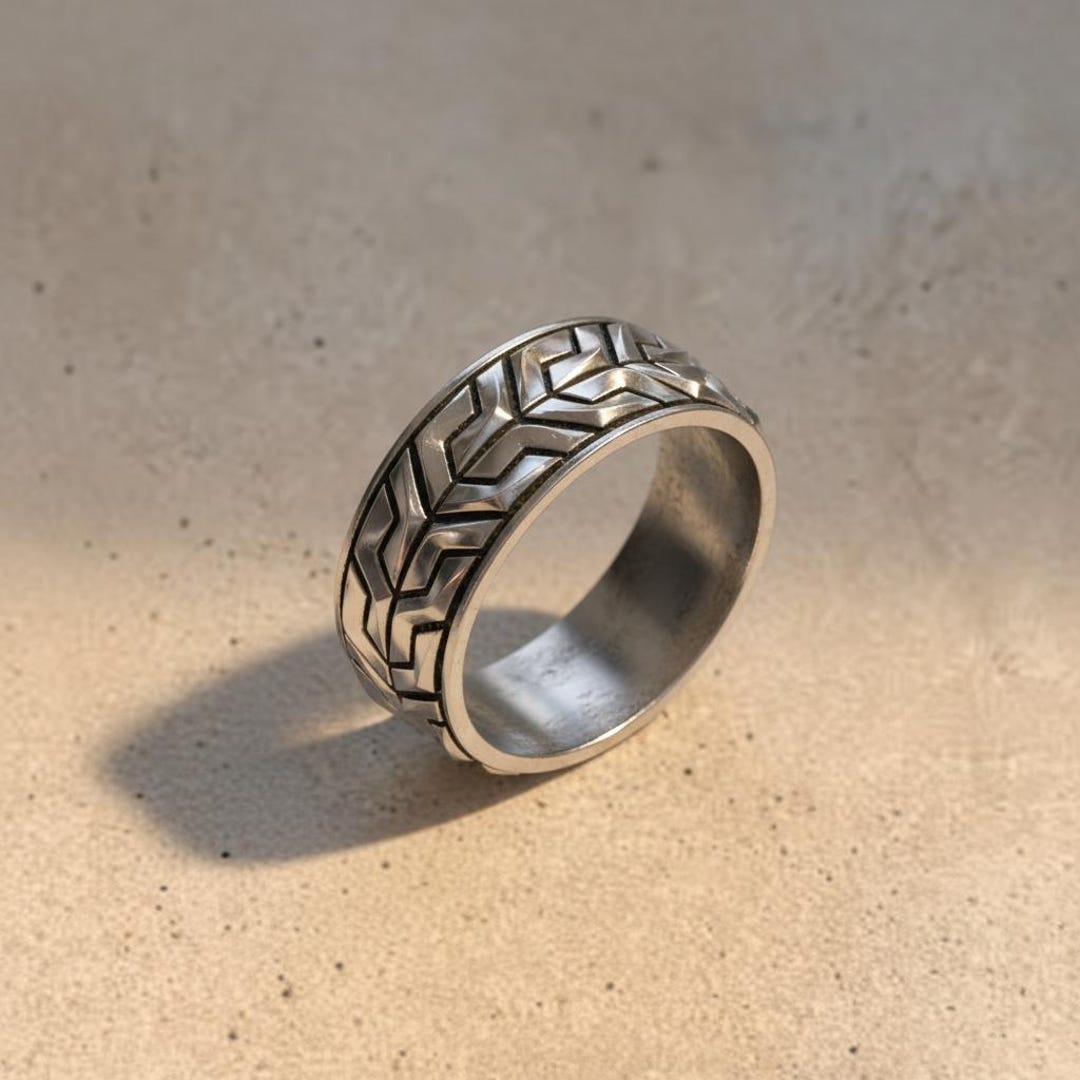 Tire Tread Ring: Sterling Silver Chevron Pattern Band - Etsy México