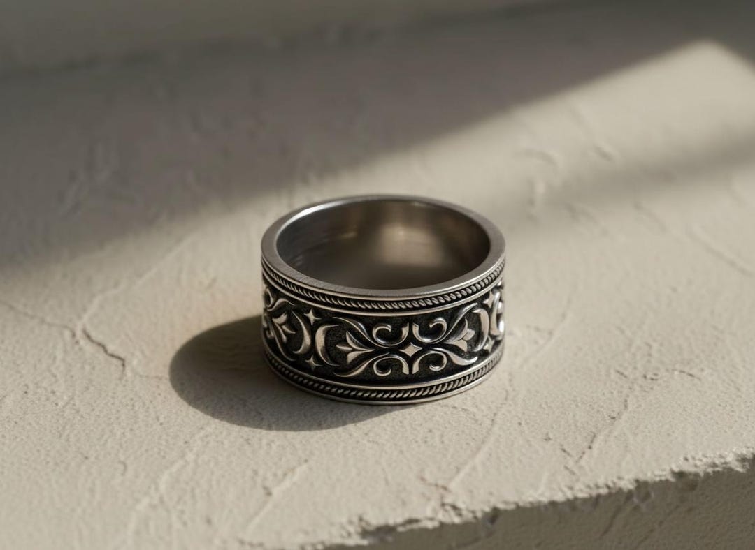 Byzantine Silver Ring, Oxidized Matte, Vintage Scrollwork (Unisex Sizes ...