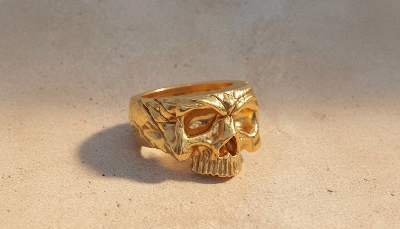 Half Skull Ring: Detailed Cracked Design - Sterling Silver Jewelry - Etsy