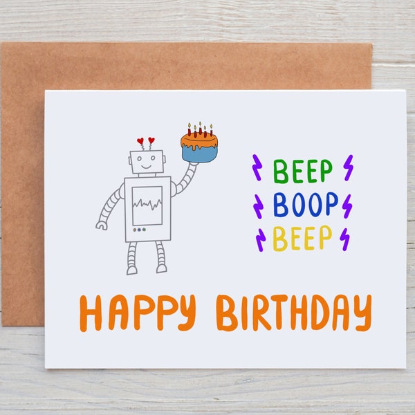 Robot Birthday Card - Etsy