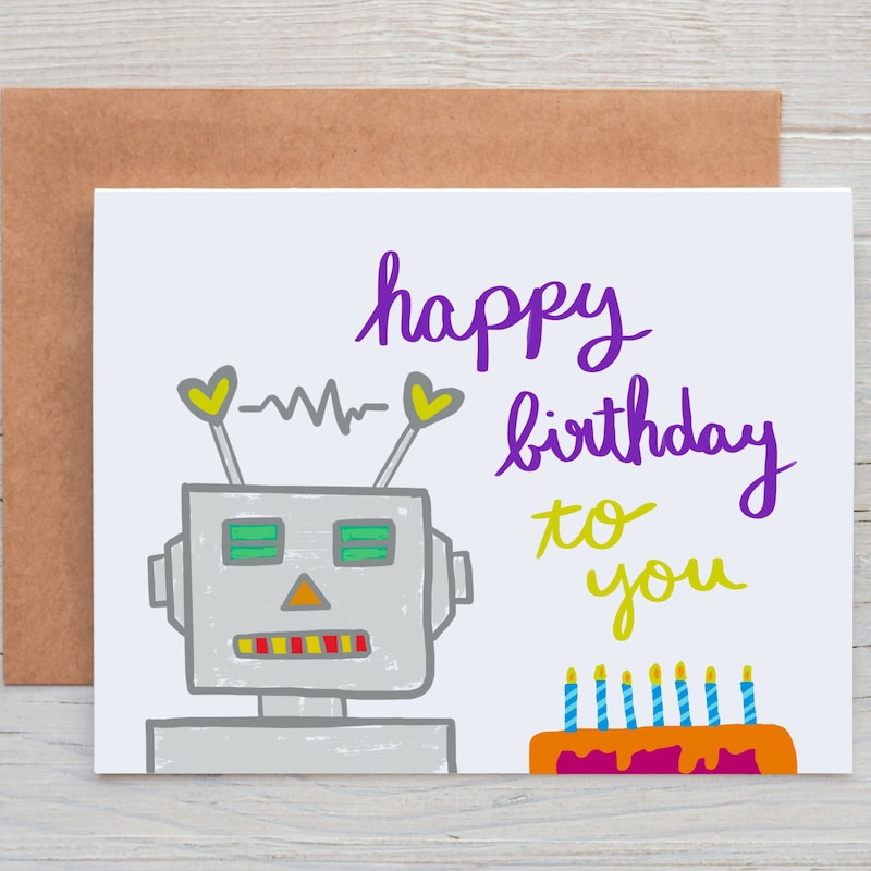 Robot Birthday Card - Etsy