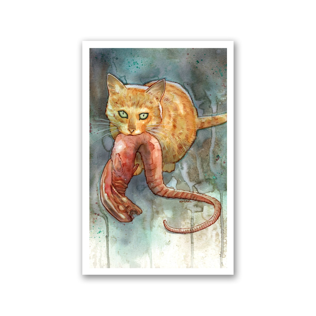 ALIEN Cat Jonesy - Premium Watercolor Art Print - Chestburster - Ripley ...
