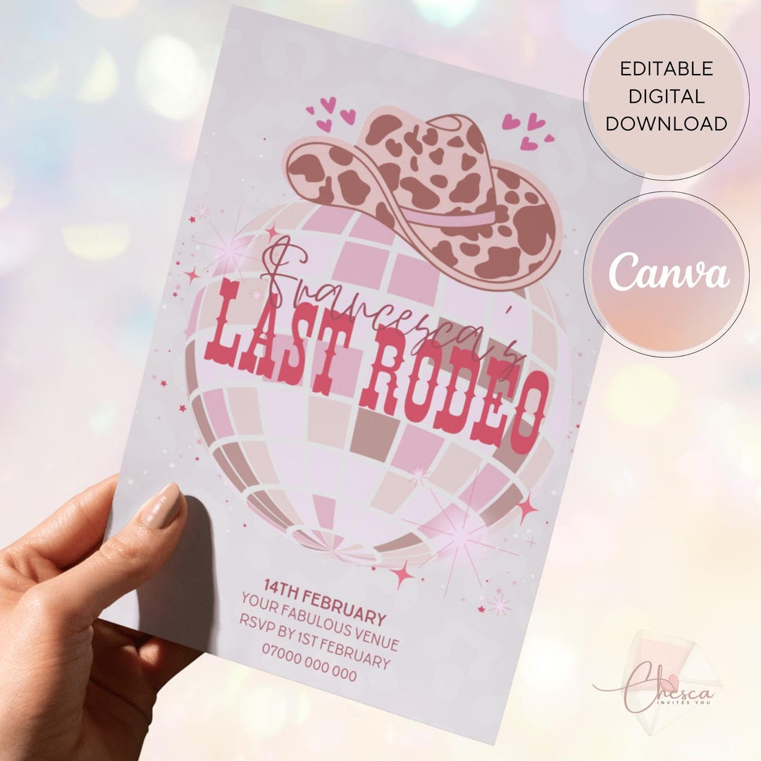 Editable Last Rodeo Hen Party Invite: Pink Cowgirl Theme (canva Digital ...