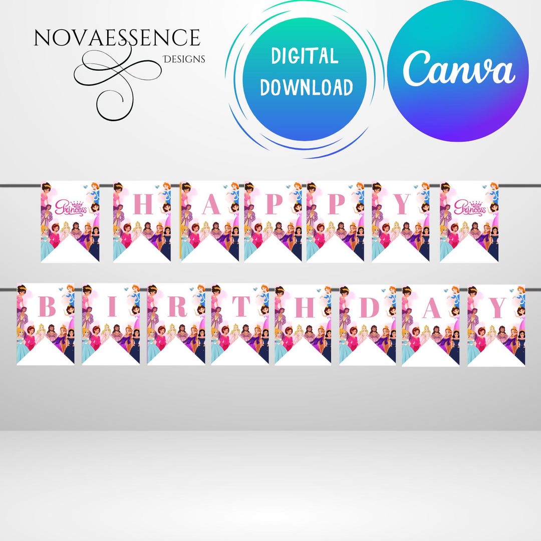 Princess Birthday Poster Birthday Decorations Princess Bunting Princess ...