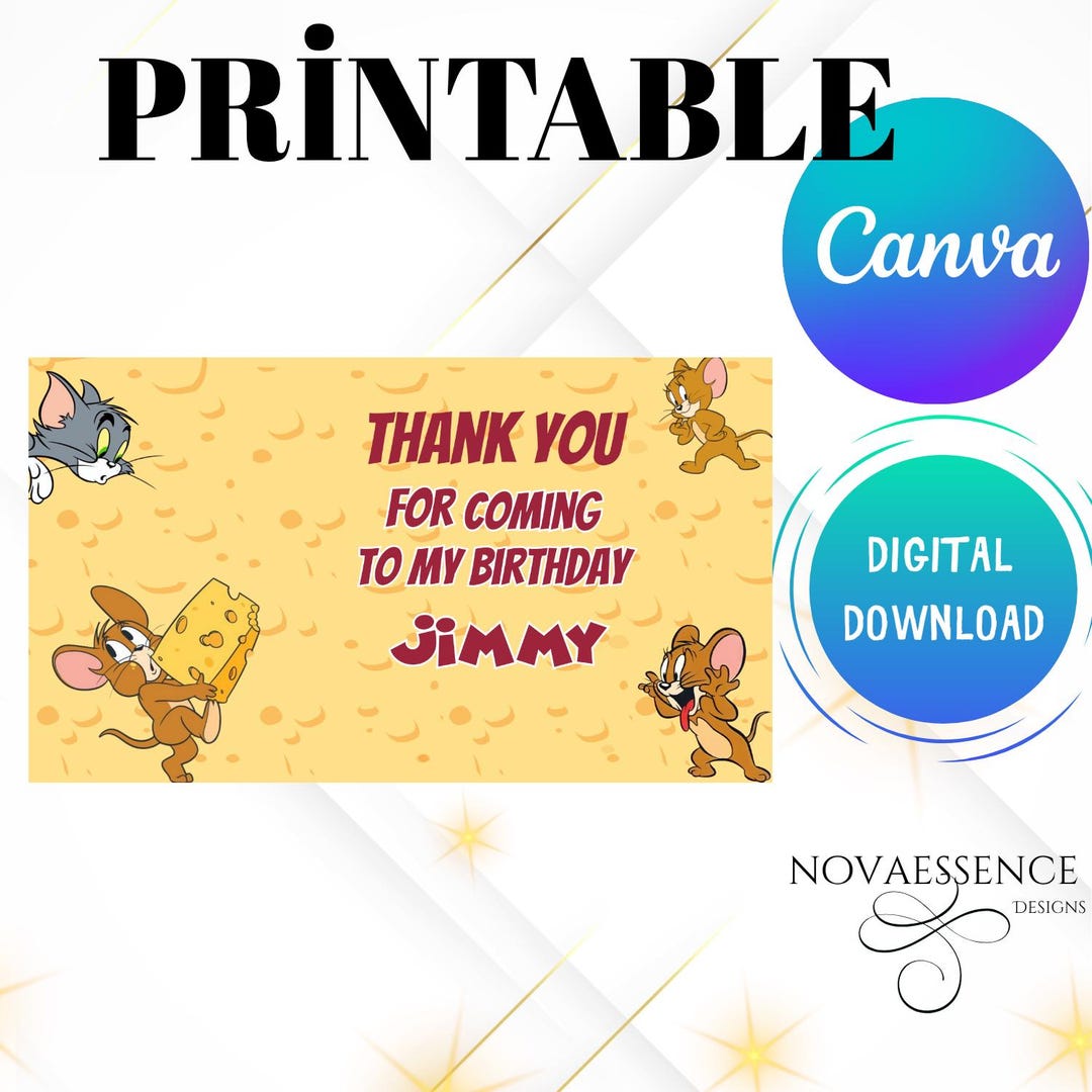 Tom and Jerry Thank You Tag: Editable Birthday Favor (digital Download ...