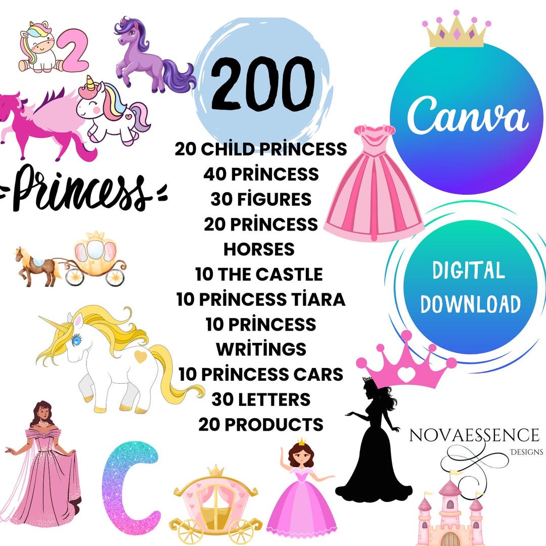 Princess Clipart , Princess SVG, Princess Digital Image, Princess Party ...