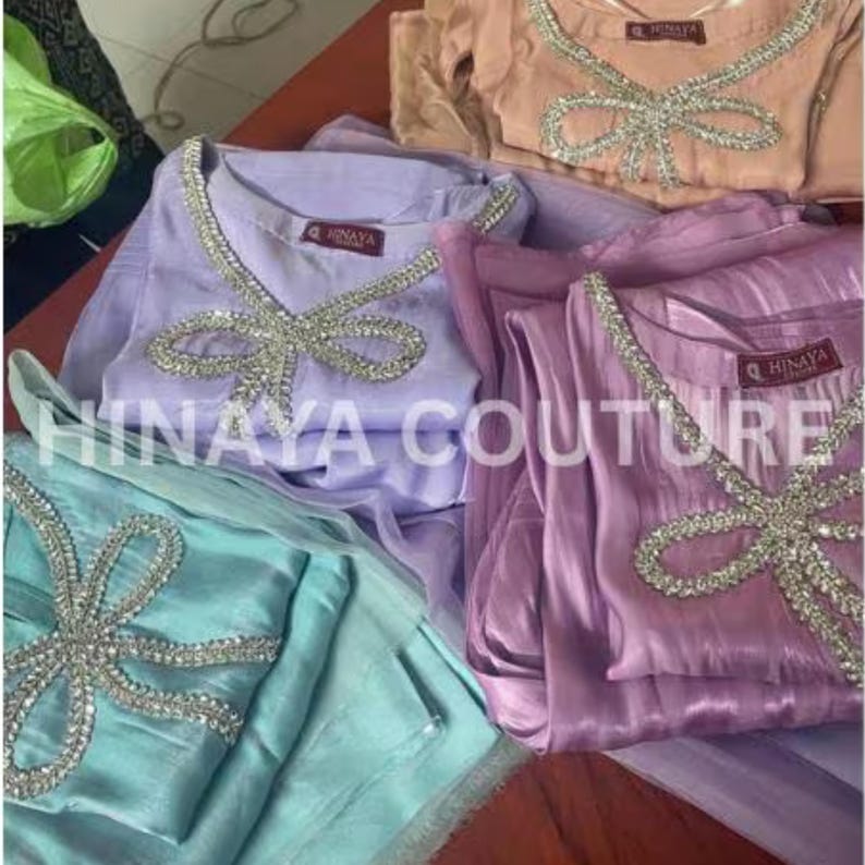 Pakistani FARSHI Silk Shalwar Kameez With Organza Dupatta, Bow Neckline ...