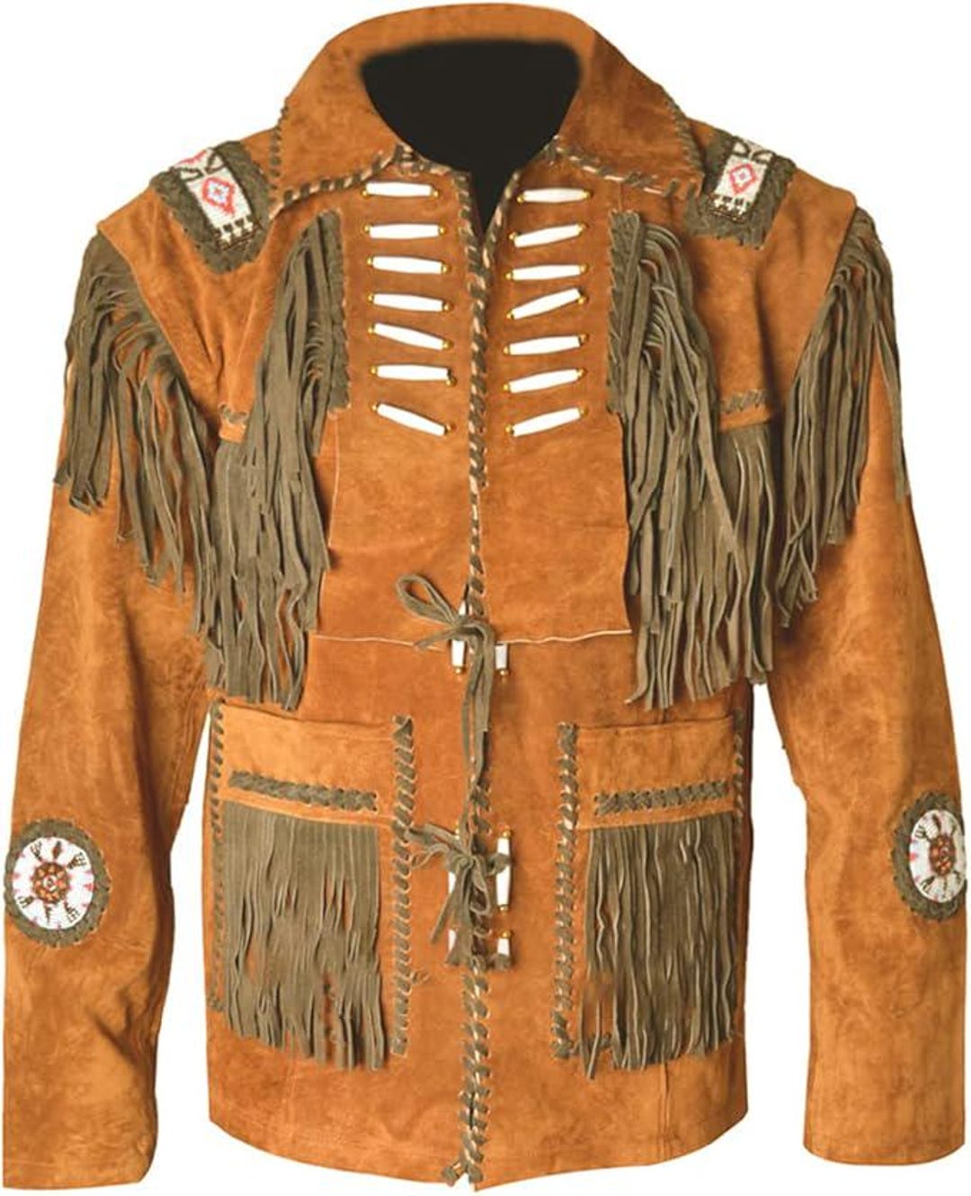 Vintage Buckskin Suede Leather Cowboy Jacket: Fringe & Beaded Western ...