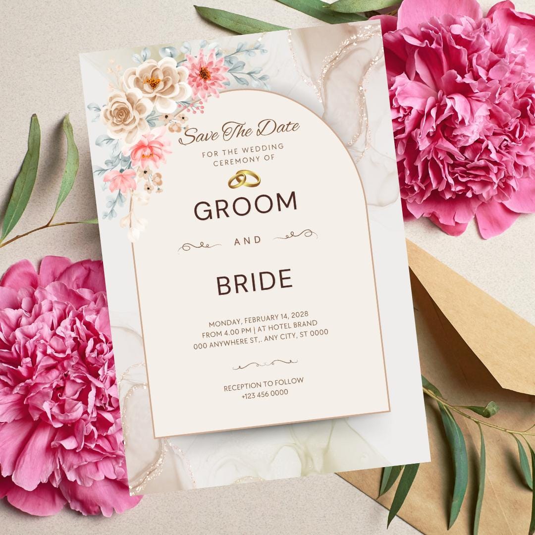 Elegant Printable Canva Editable Wedding Invite Template, Customizable Digital Download for ...