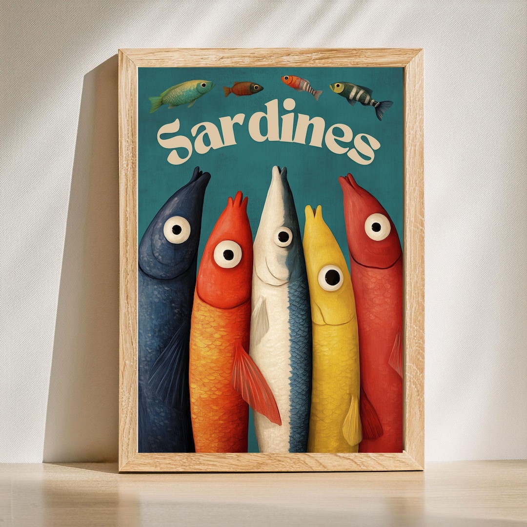Sardines Wall Art 2x3 Ratio - 24x36'' Vintage Kitchen Decor - Fish ...