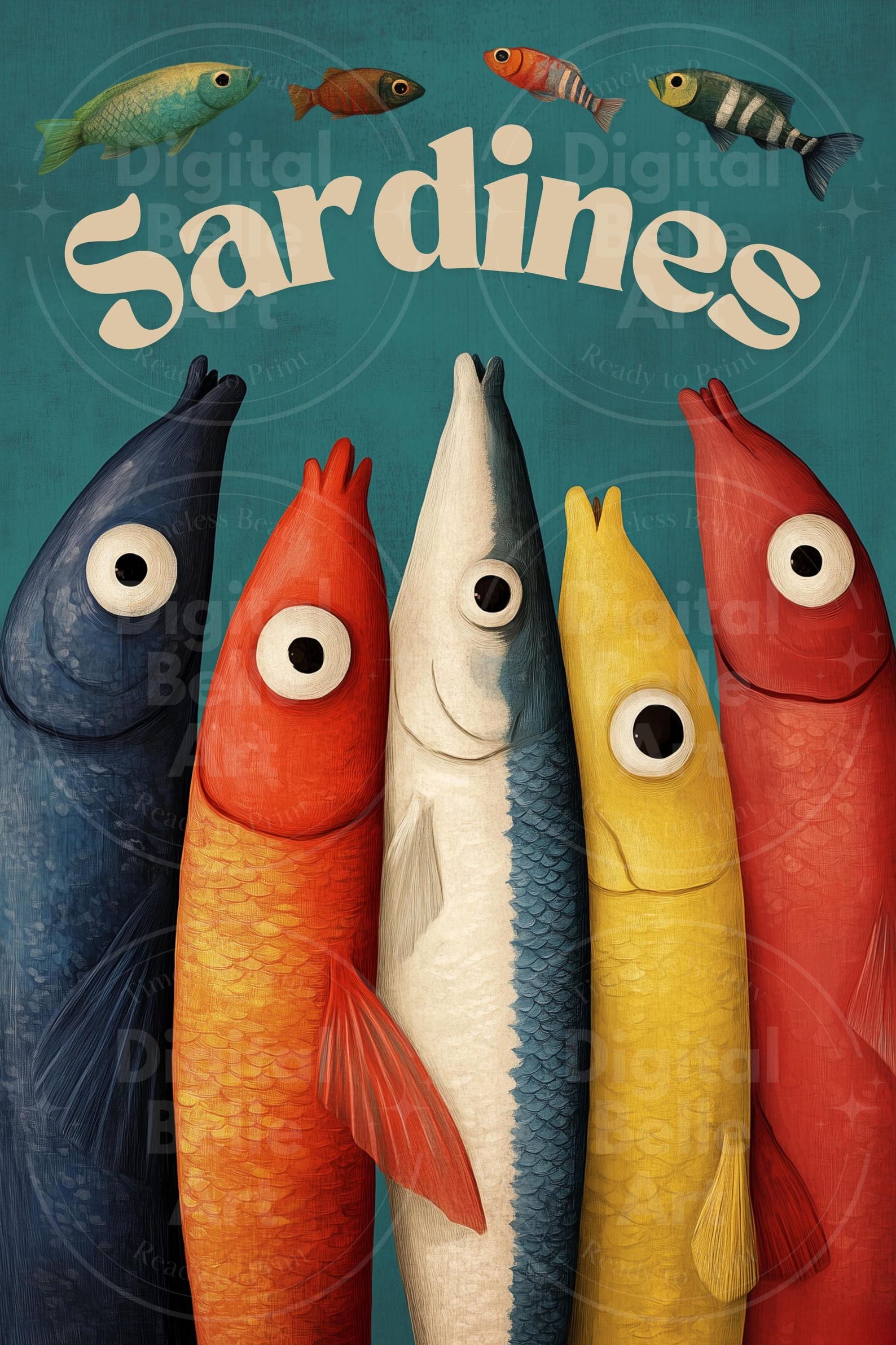 Sardines Wall Art 2x3 Ratio - 24x36'' Vintage Kitchen Decor - Fish ...