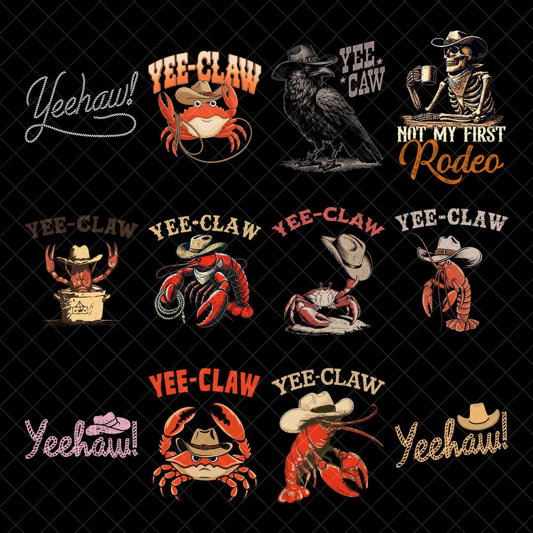 Crawfish Yee Claw Western PNG Bundle, Funny Crawfish Western Fisherman ...