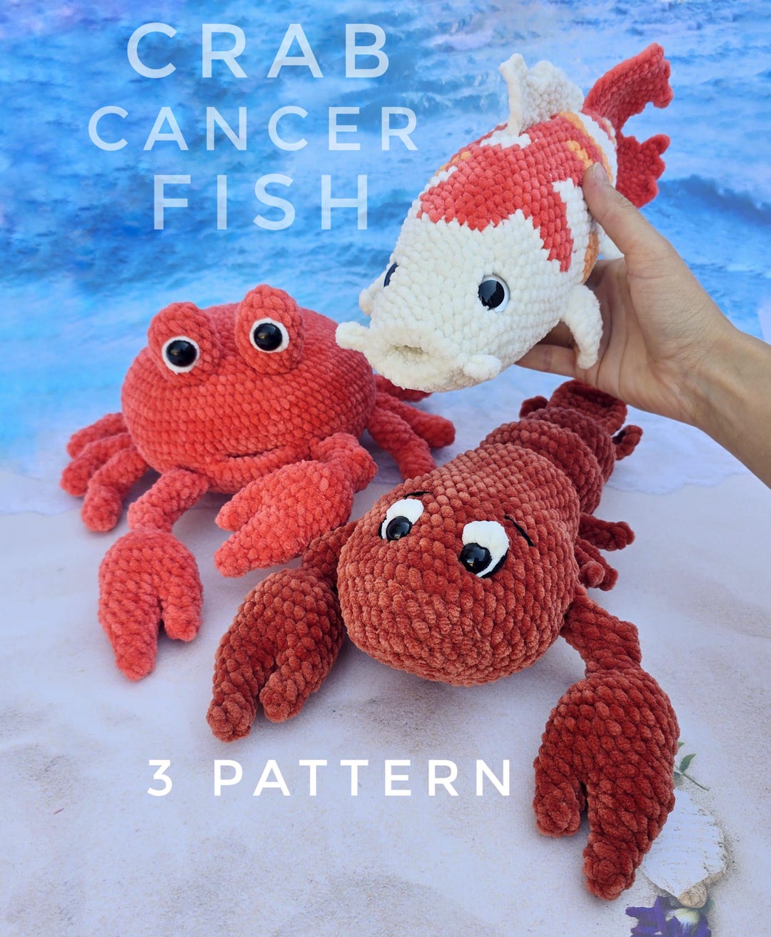 Crochet Sea Creatures Pattern Set: Crab, Crawfish, Koi Fish (PDF ...