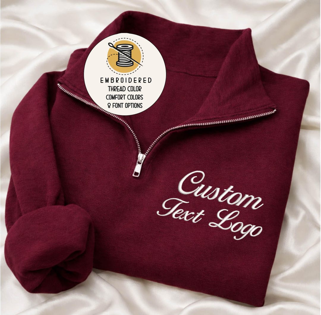 Custom Logo Quarter Zip Sweatshirt – Personalized Left Chest Embroidery ...