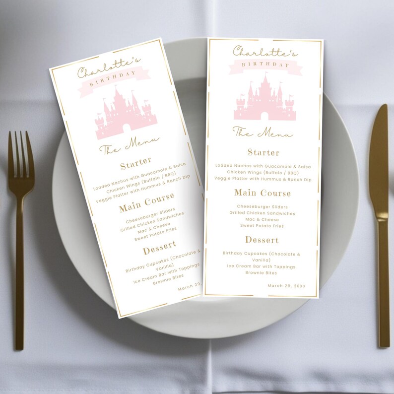 Princess Castle Birthday Menu Template, Editable Printable (canva) - Etsy
