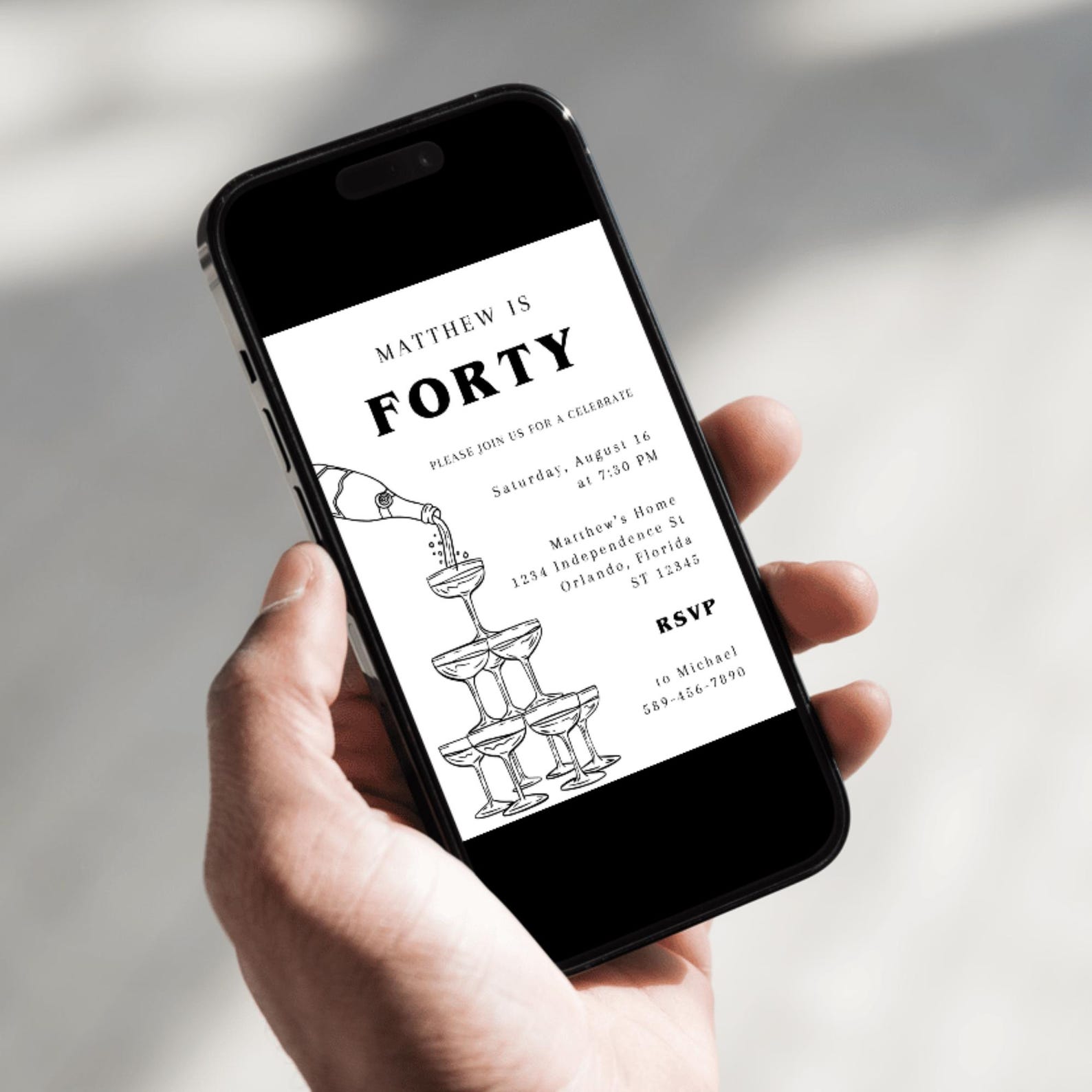 Cheers to 40 Years Birthday Invitation, Champagne Tower (digital Invite ...