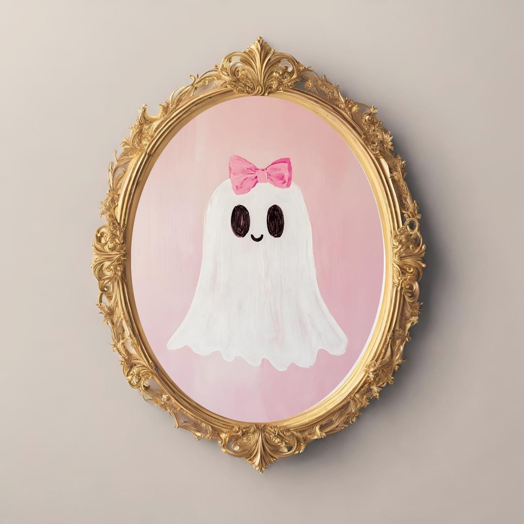 Pink Halloween Ghost Art Print: Coquette Fall Decor (digital Download ...
