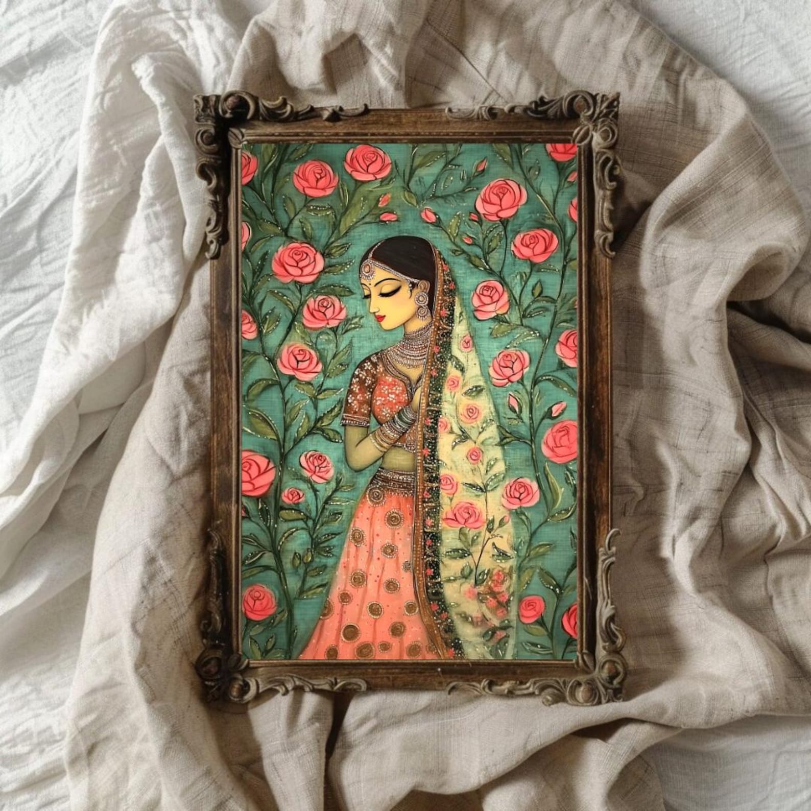 Floral Madhubani Painting: Indian Folk Art Wall Decor (digital Download ...