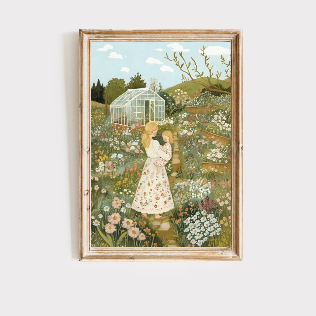 Mother and Child Garden Art Print: Cottagecore Decor (digital Download ...