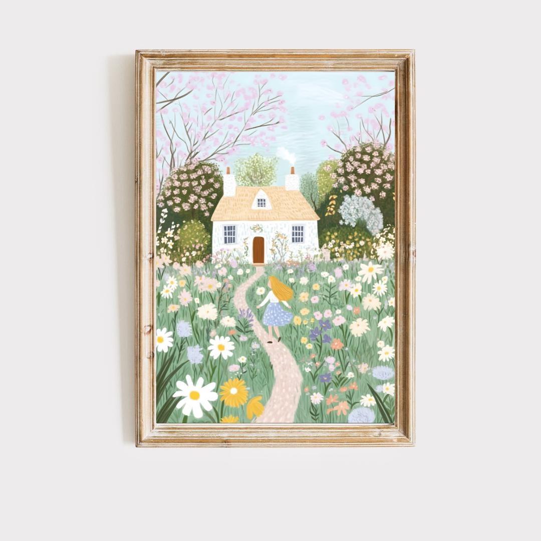 Cottagecore Flower Garden Illustration: Floral Folk Art Print (digital ...