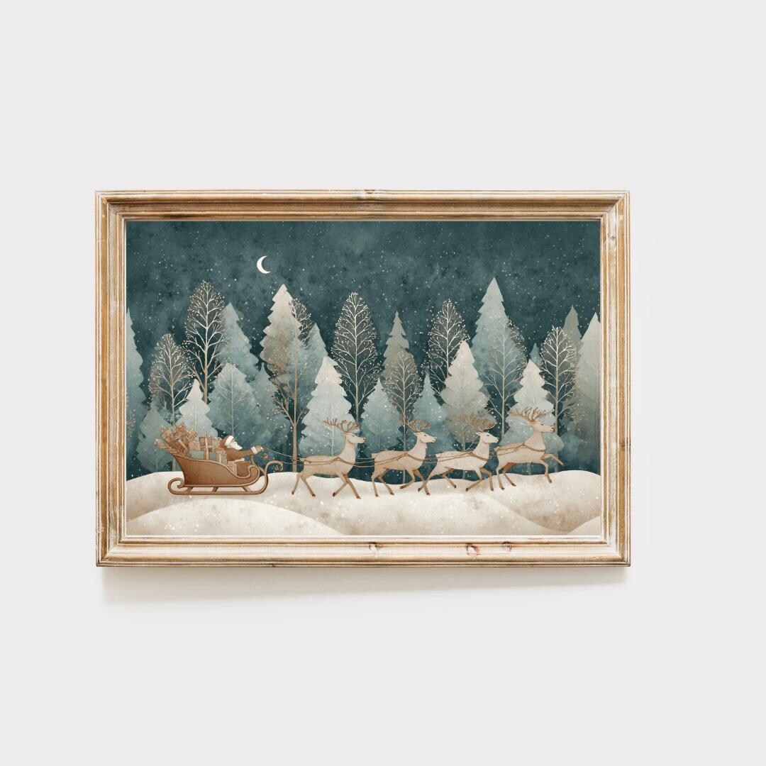 Folk Art Father Christmas Sleigh Art, Scandinavian Christmas Decor ...