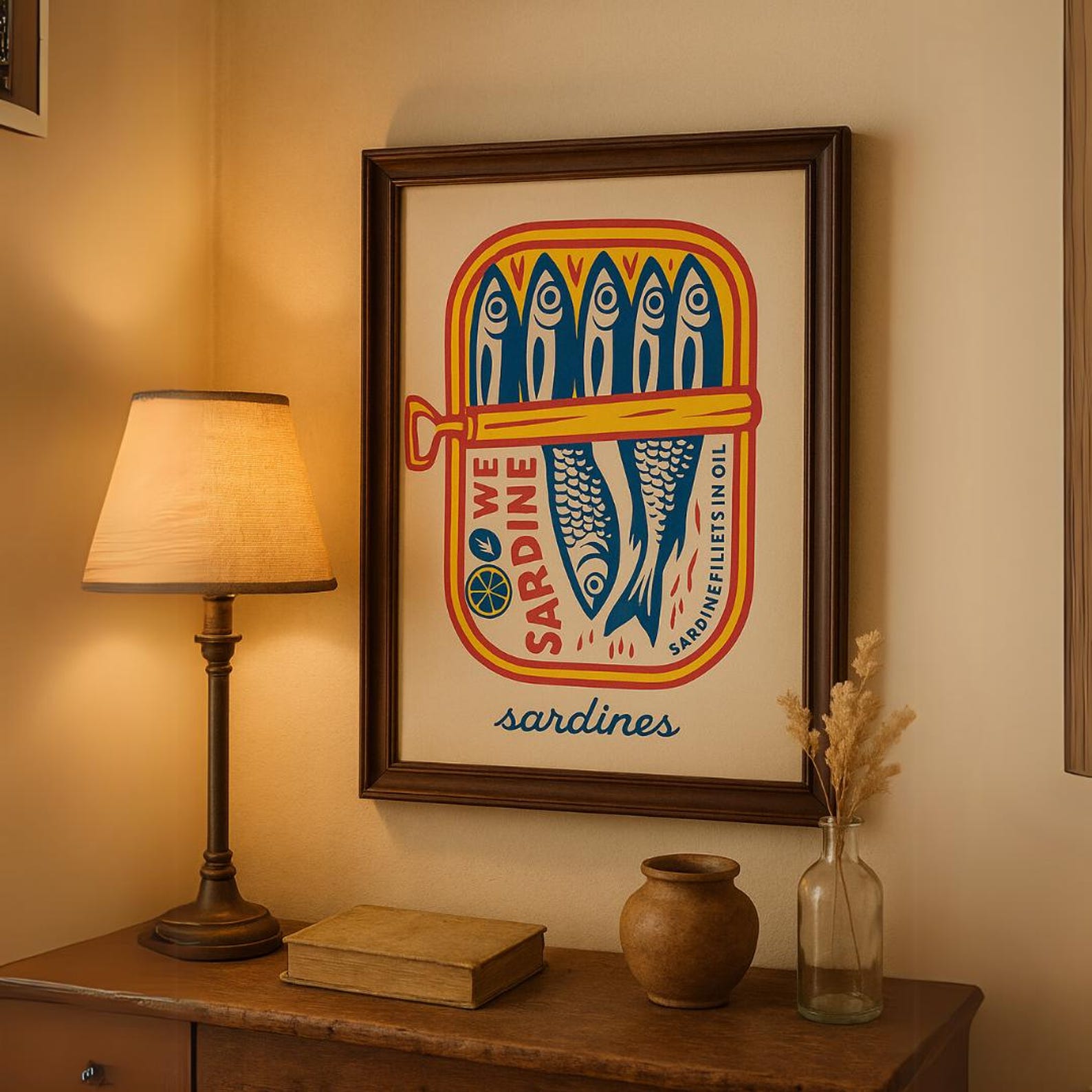 Sardines Art Print, Retro Sardines Wall Art, Fish Print, Retro Kitchen ...