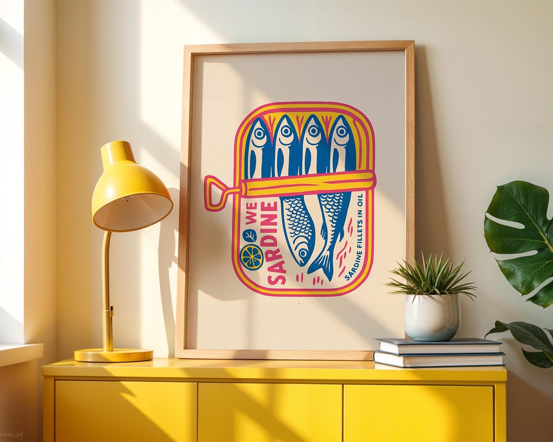 Sardine Art Print, Quirky Wall Decor, Kitchen Wall Art, Seafood Lover ...