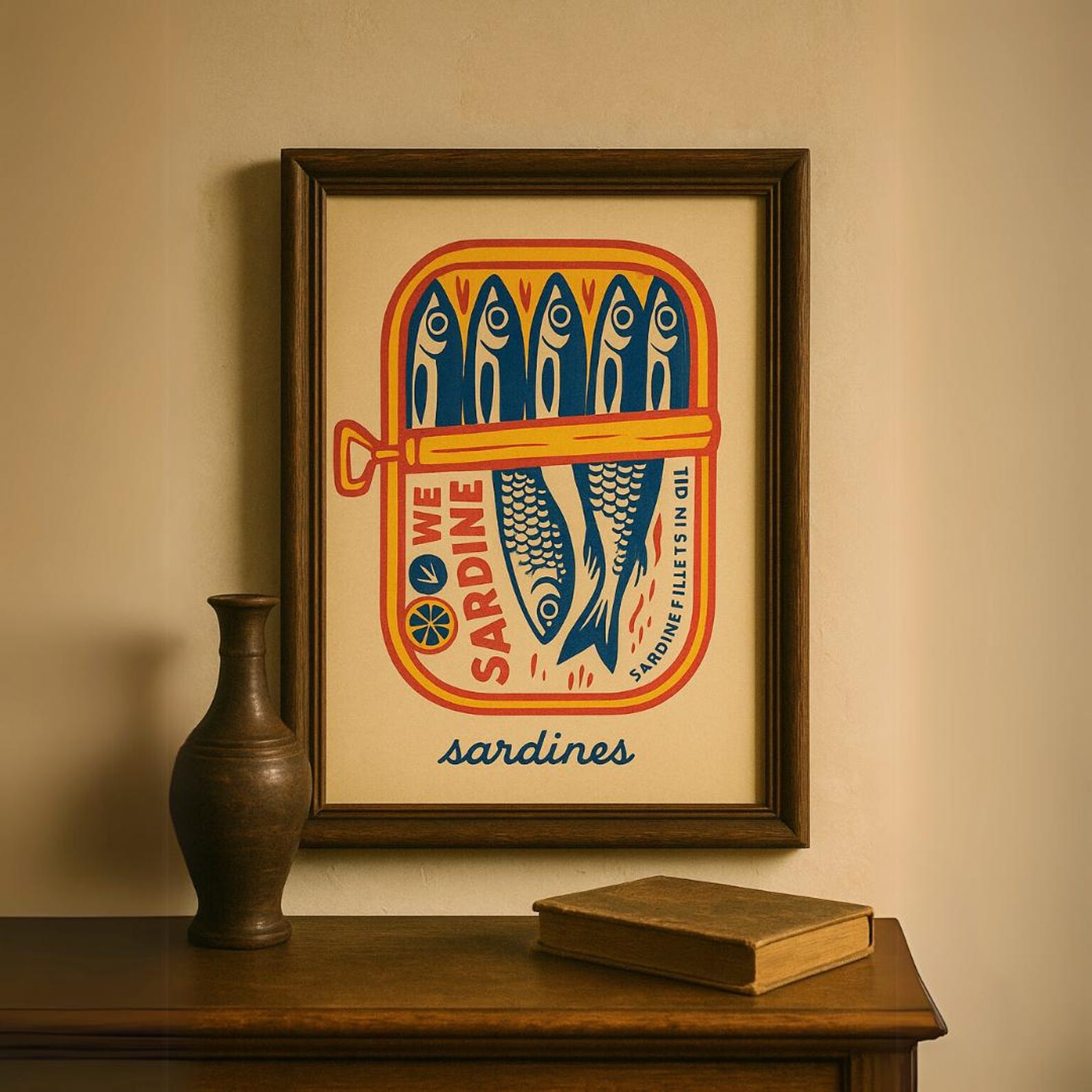 Sardines Art Print, Retro Sardines Wall Art, Fish Print, Retro Kitchen ...