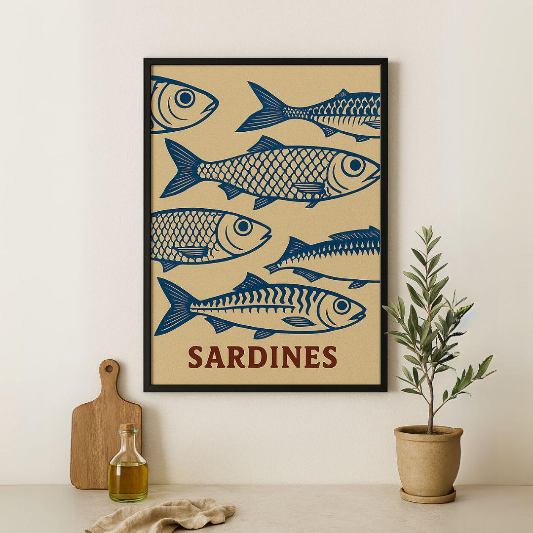 Sardines Print, Retro Sardines Wall Art, Fish Poster, Retro Kitchen ...
