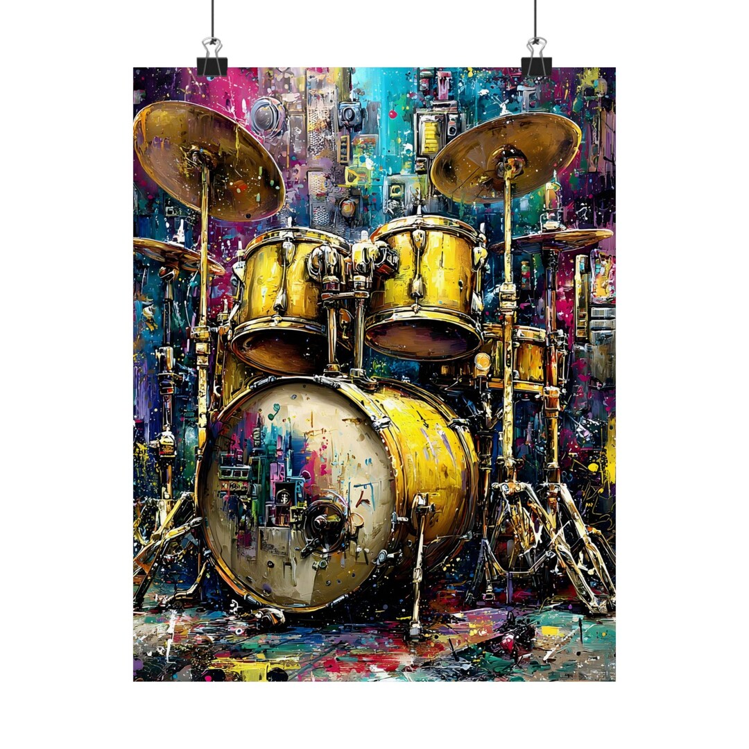 Vintage Drum Set Poster Vertical Matte Music Room Wall Art | Drums ...