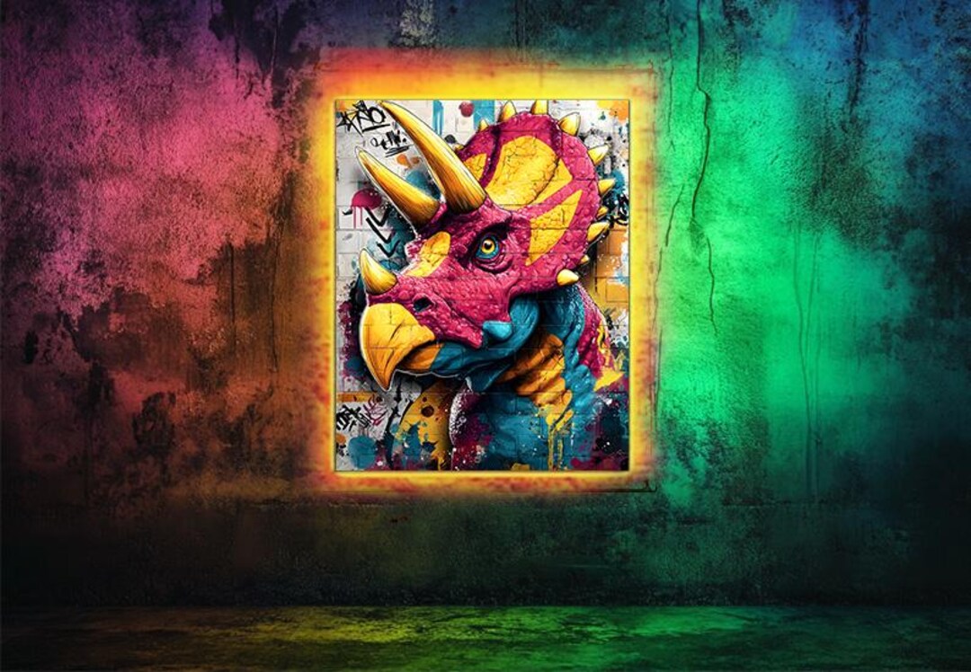 Colorful Triceratops Graffiti Art Print – Bold Dino Wall Art | Urban ...