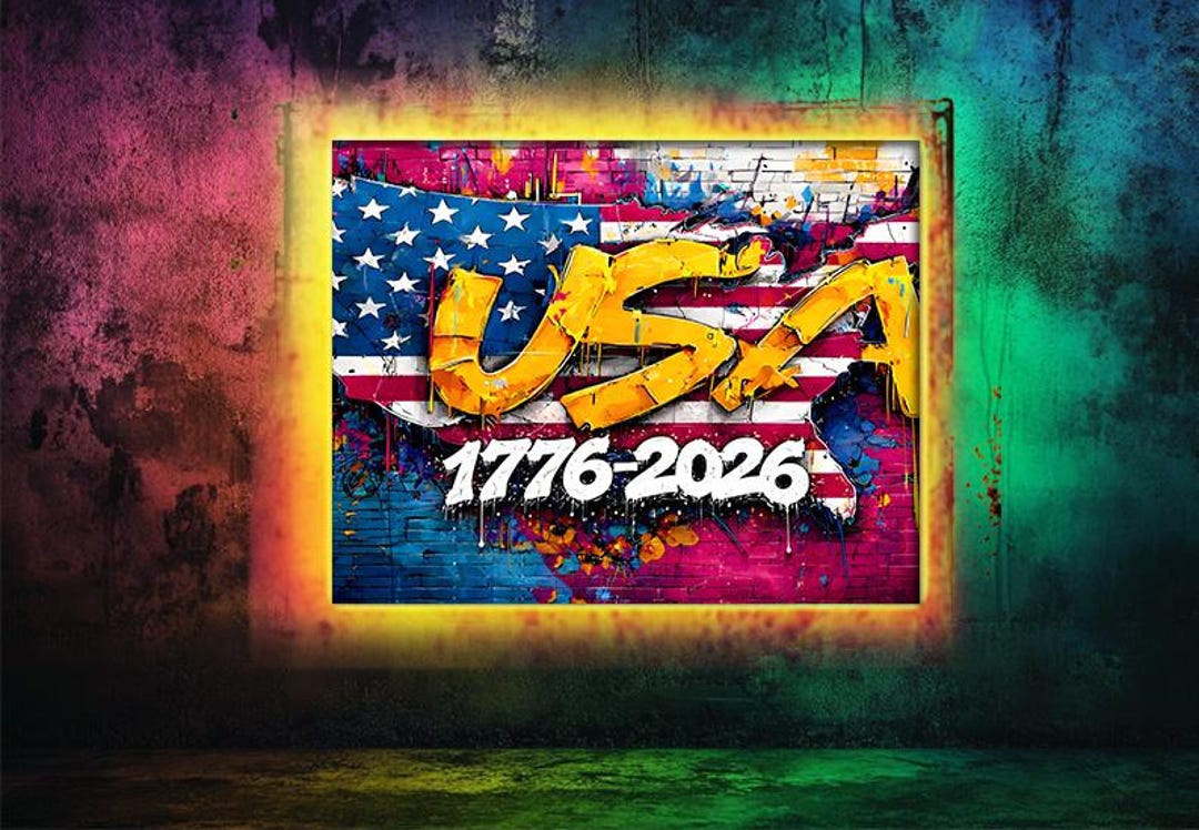 USA Graffiti Art – Bold 1776-2026 Mural Design With American Flag Map ...