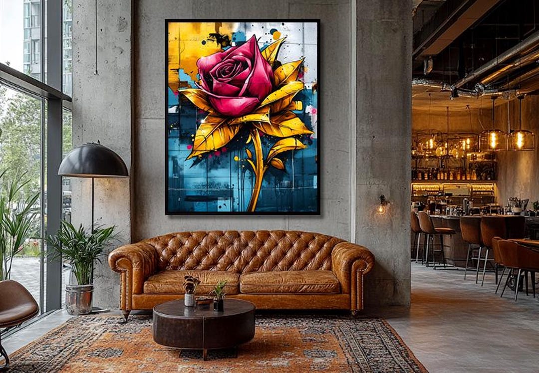 Rose Street Art Print – Vibrant Graffiti Flower Digital Download, Urban ...