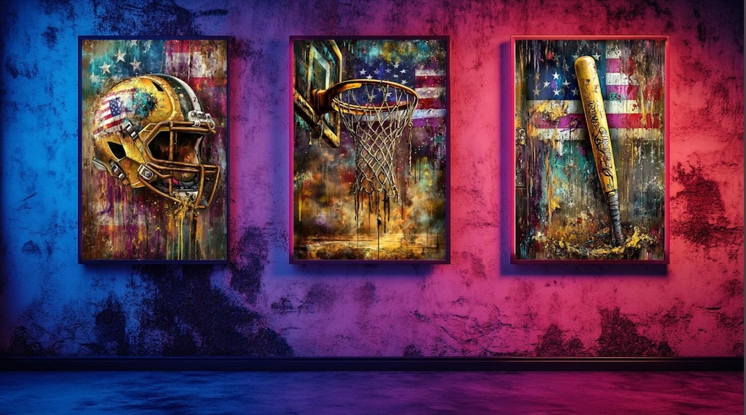American Sports Street Art Trio – Football, Basketball & Baseball ...