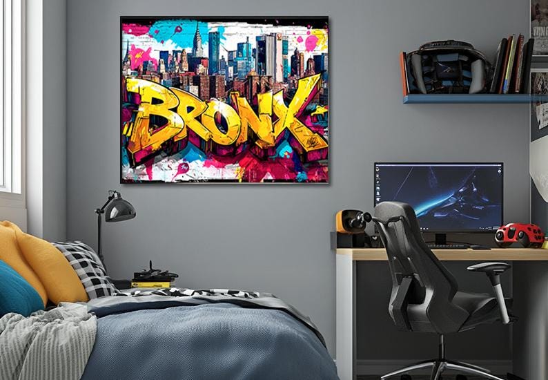 Bronx Graffiti Art Poster – Colorful New York Skyline Mural | Urban ...