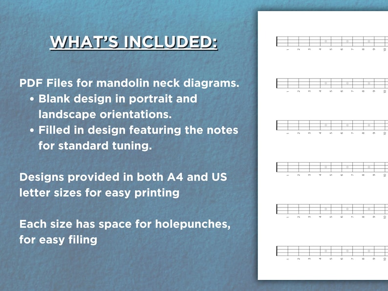Mandolin Neck Diagram: Fretboard Charts - A4 & US Letter (downloadable ...