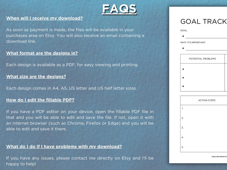 Printable Goal Tracker Template | A4, A5, US Letter and Half Letter ...