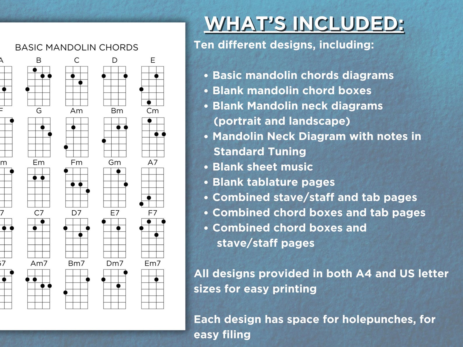 Mandolin Chord Charts: Tab, Staff, Neck Diagrams (PDF Download) - Etsy