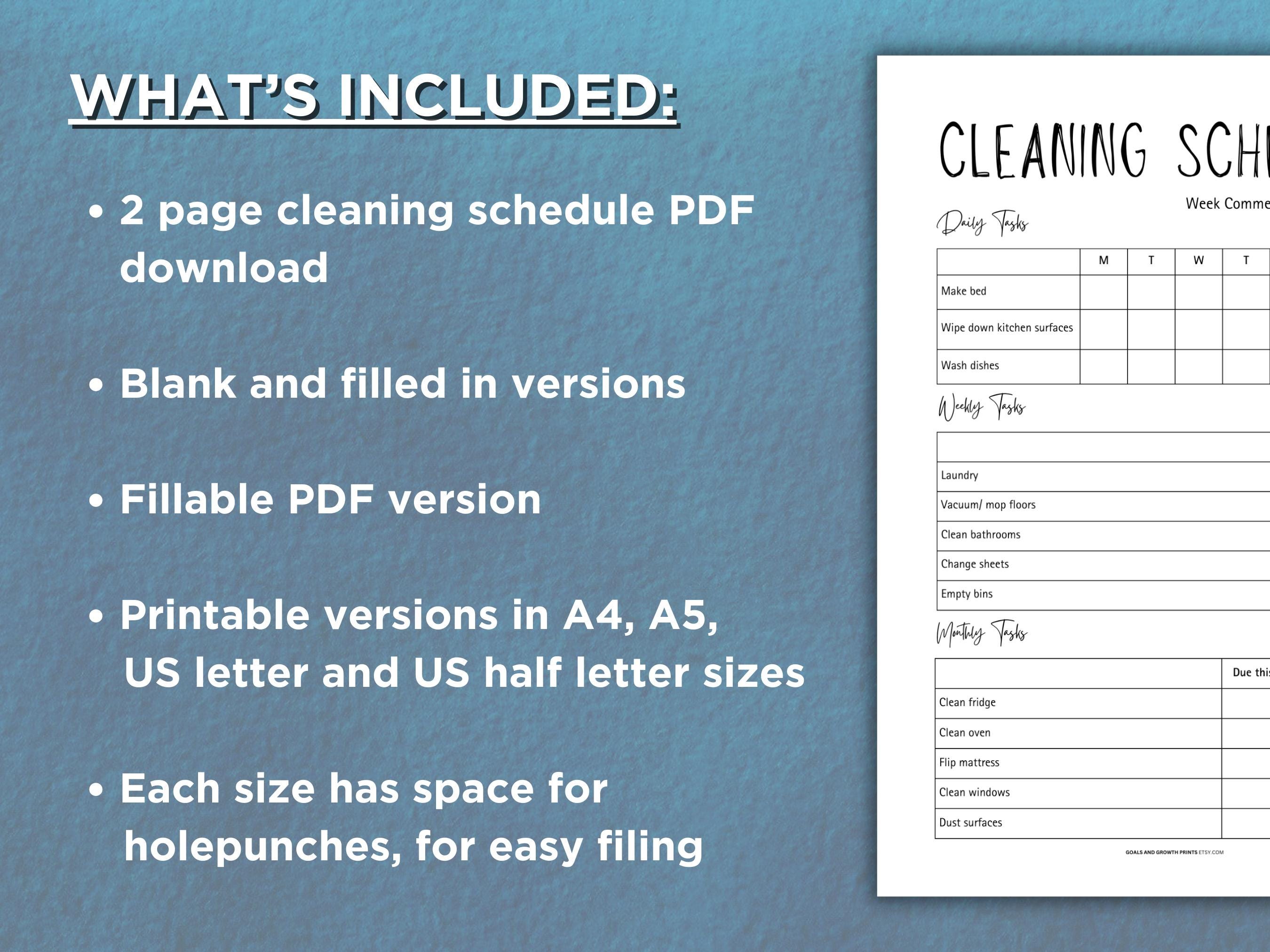 Printable Cleaning Schedule | Editable & Blank Versions | A4, A5, US ...