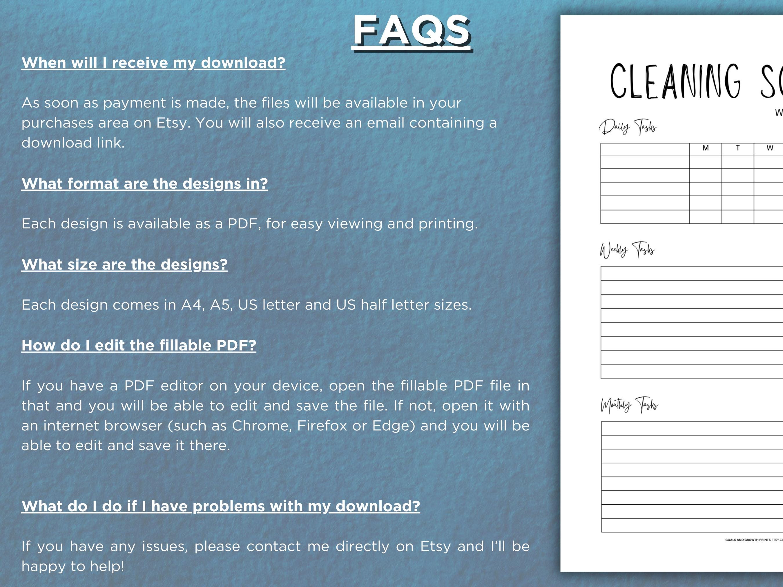 Printable Cleaning Schedule | Editable & Blank Versions | A4, A5, US ...