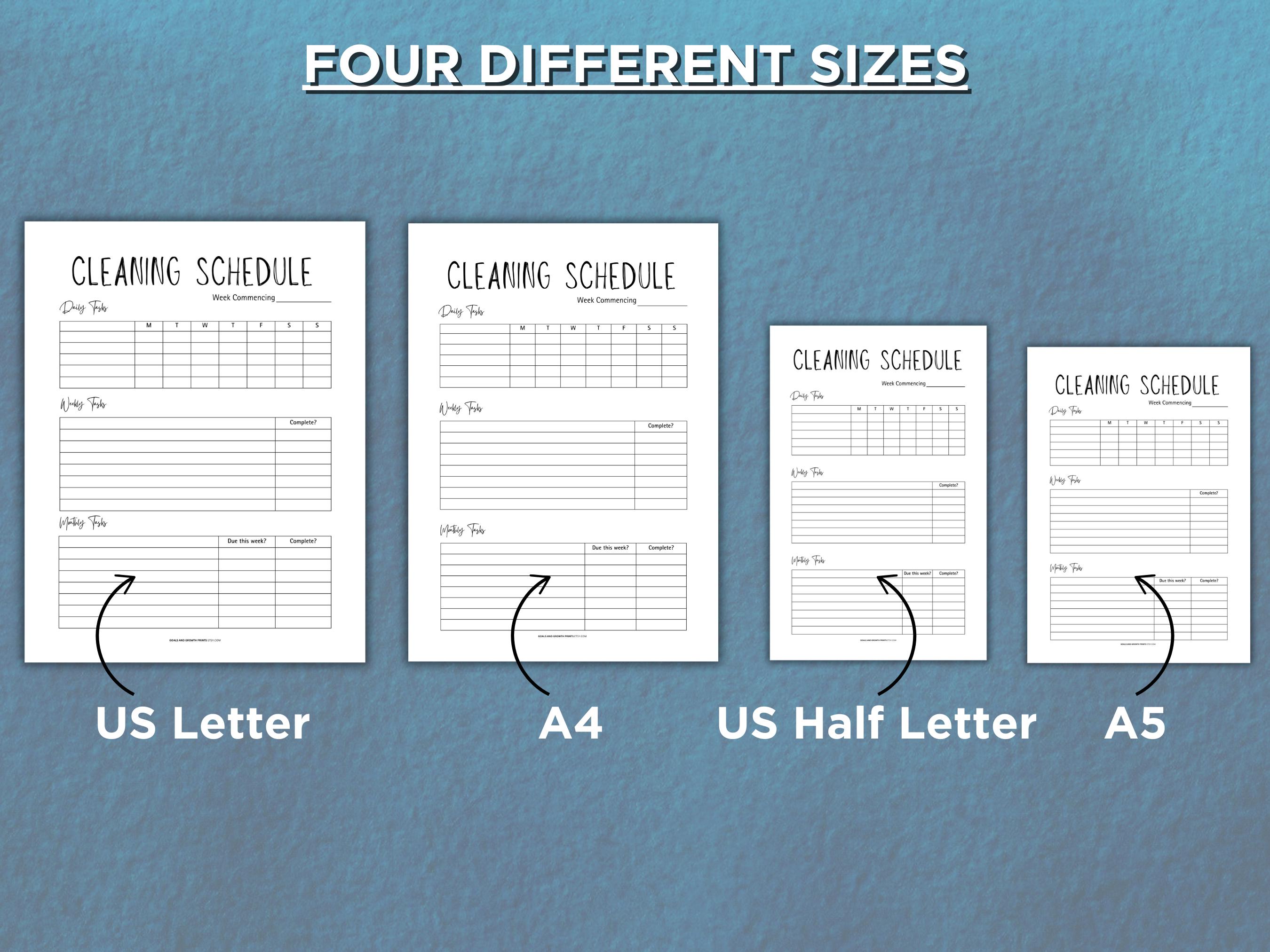 Printable Cleaning Schedule | Editable & Blank Versions | A4, A5, US ...