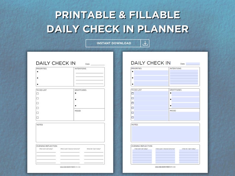 Daily Check-in Printable | A4, A5, US Letter, Half Letter | Editable ...