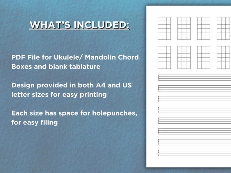 Printable Mandolin & Ukulele Chord Boxes and Tablature Template | A4 ...