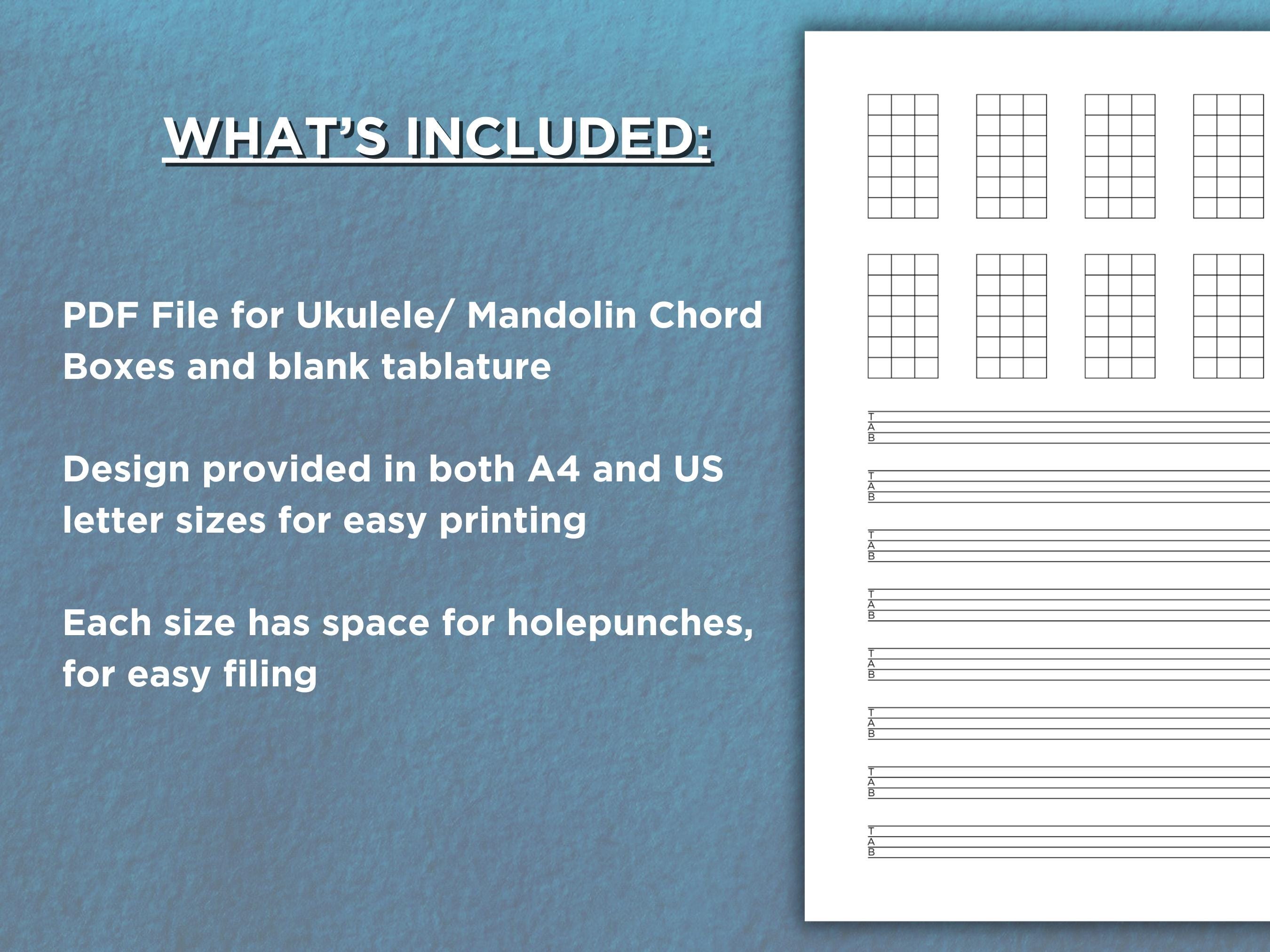 Printable Mandolin & Ukulele Chord Boxes and Tablature Template | A4 ...