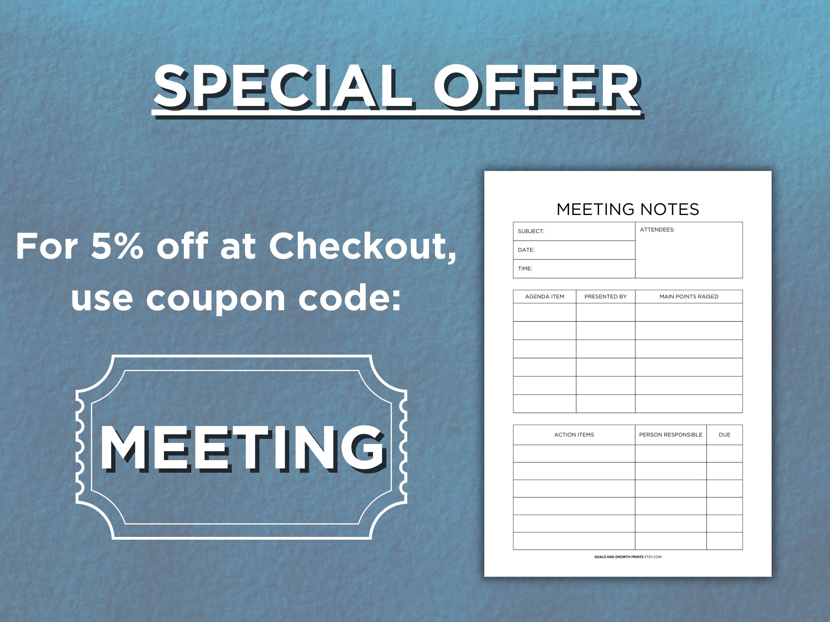 Meeting Notes Template | Printable & Fillable PDF | A4, A5, US Letter ...