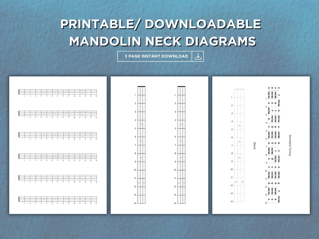 Mandolin Neck Diagram: Fretboard Charts - A4 & US Letter (downloadable ...