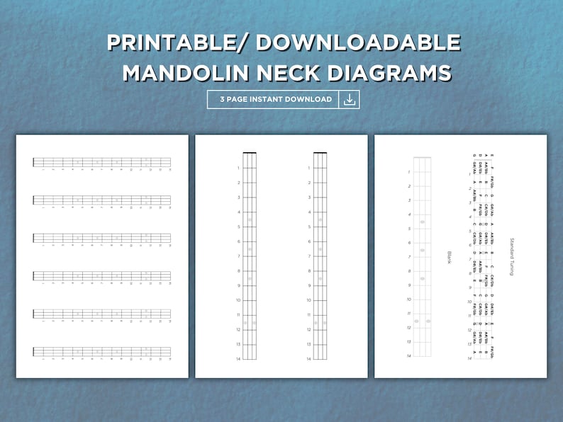 Mandolin Neck Diagram: Fretboard Charts - A4 & US Letter (downloadable ...