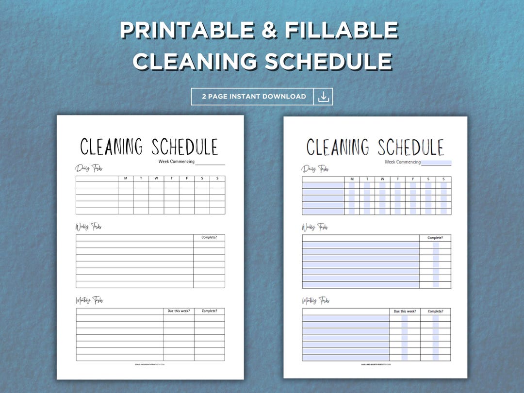 Printable Cleaning Schedule | Editable & Blank Versions | A4, A5, US ...