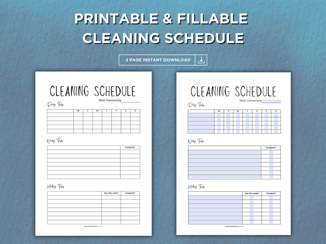 Printable Cleaning Schedule | Editable & Blank Versions | A4, A5, US ...