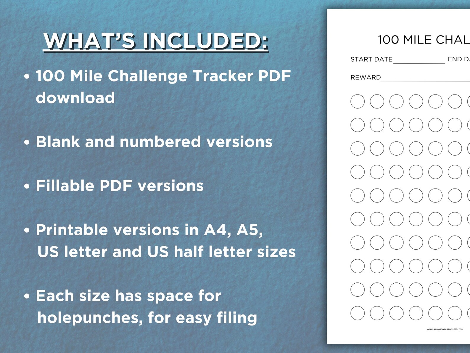 100 Mile Running Challenge Printable Tracker | A4, A5, US Letter & Half ...